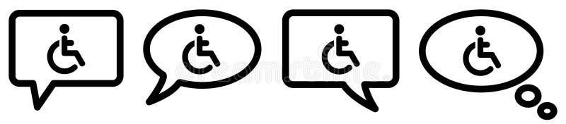 Disabled Person with Wheelchair Icon in Speech Bubble, Different ...