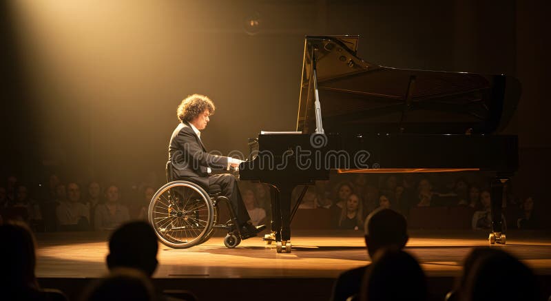 Disabled Pianist Performs on Stage in Front of Audience Stock ...