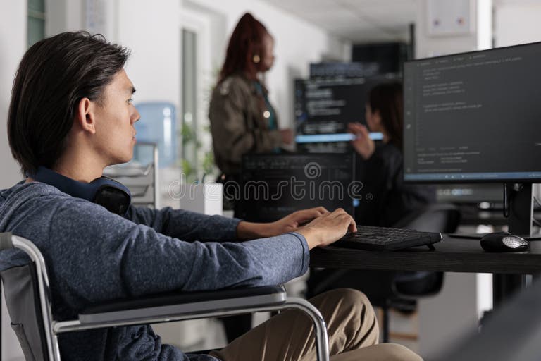 Disabled Software Developer Typing Programming Code on Computer Stock Image - Image of computing ...