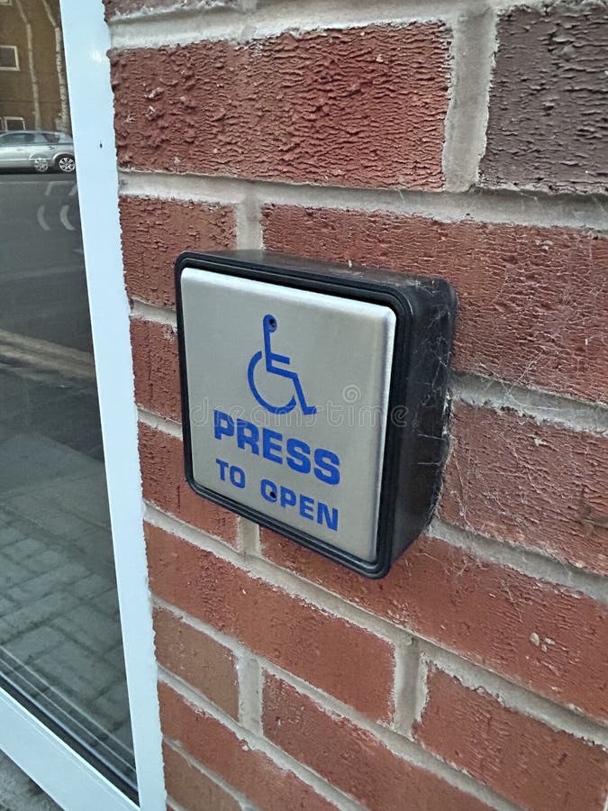Disabled Square Door Access Button "Push To Open" Stock Photo - Image ...