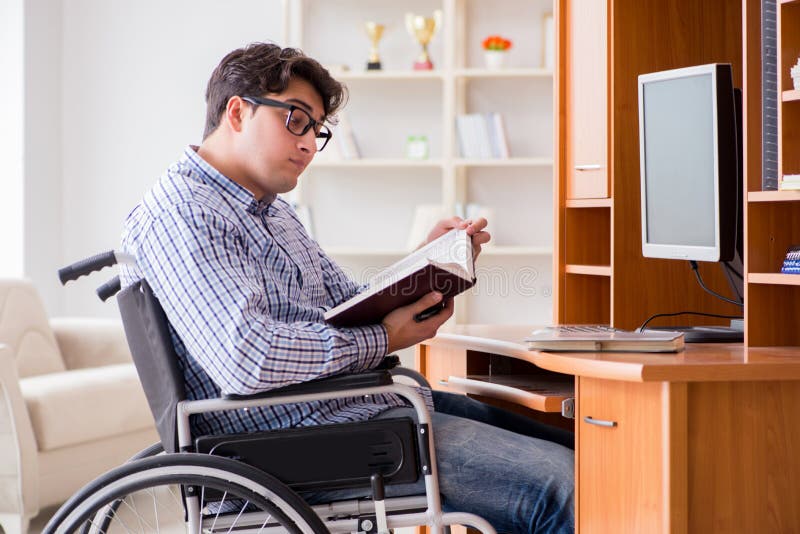 The Disabled Student Studying at Home on Wheelchair Stock Photo - Image ...