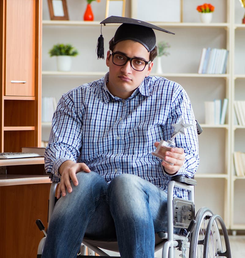 Disabled Student Studying at Home on Wheelchair Stock Photo - Image of ...