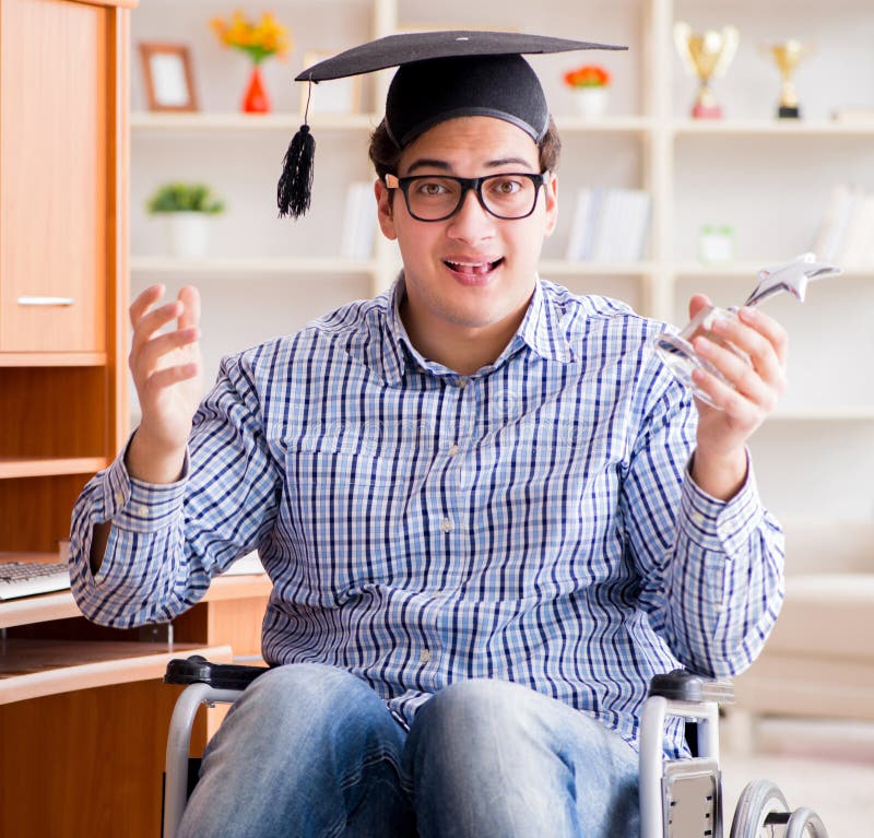 Disabled Student Studying at Home on Wheelchair Stock Image - Image of ...