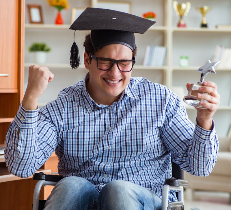 The Disabled Student Studying at Home on Wheelchair Stock Photo - Image ...