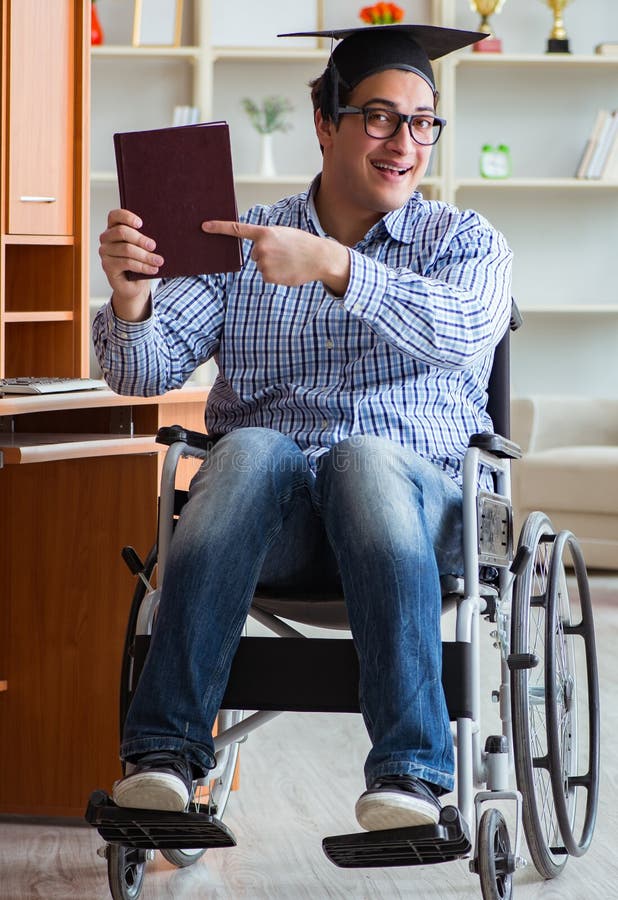 Disabled Student Studying at Home on Wheelchair Stock Photo - Image of ...