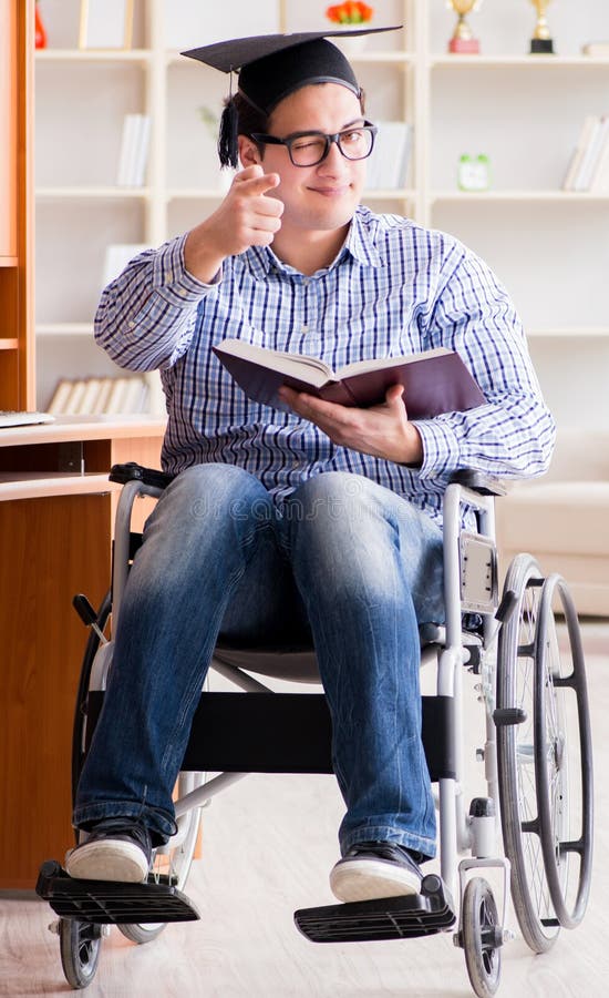 The Disabled Student Studying at Home on Wheelchair Stock Image - Image ...