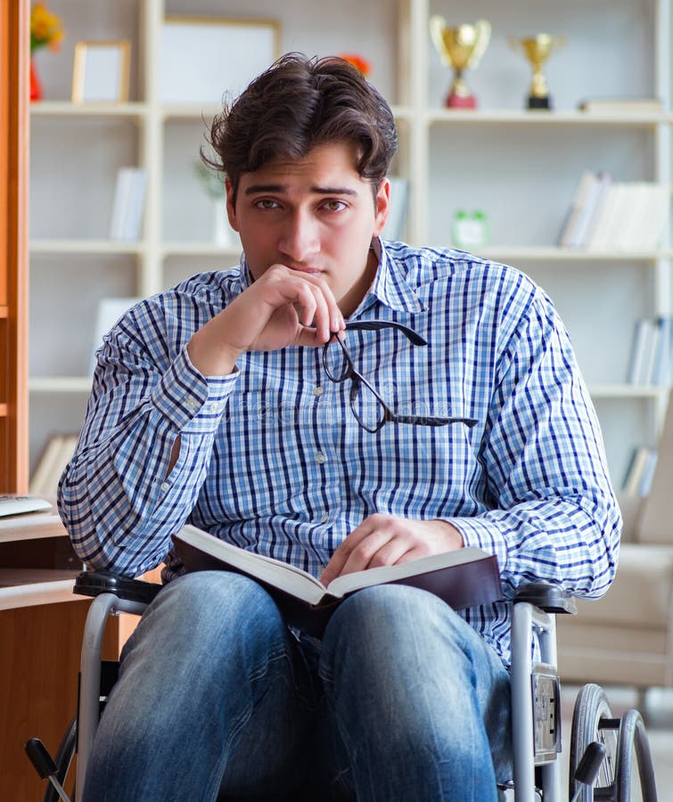 Disabled Student Studying at Home on Wheelchair Stock Image - Image of ...