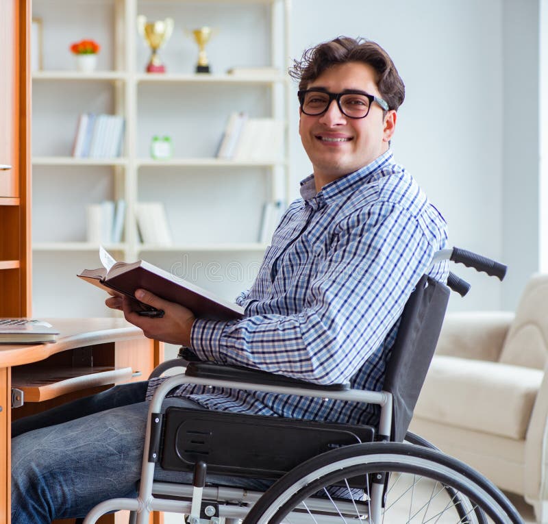The Disabled Student Studying at Home on Wheelchair Stock Photo - Image ...
