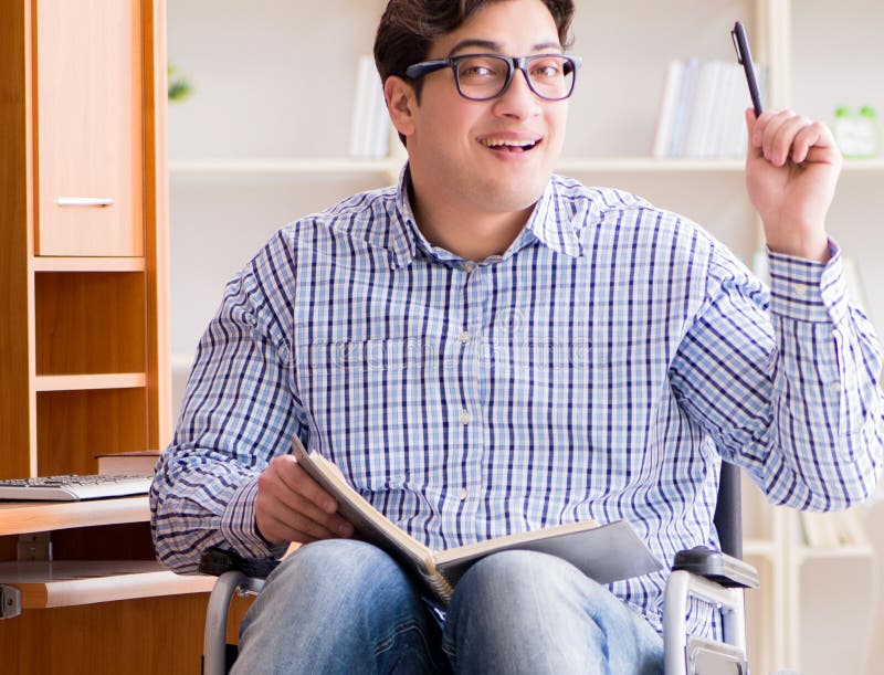 Disabled Student Studying at Home on Wheelchair Stock Photo - Image of ...