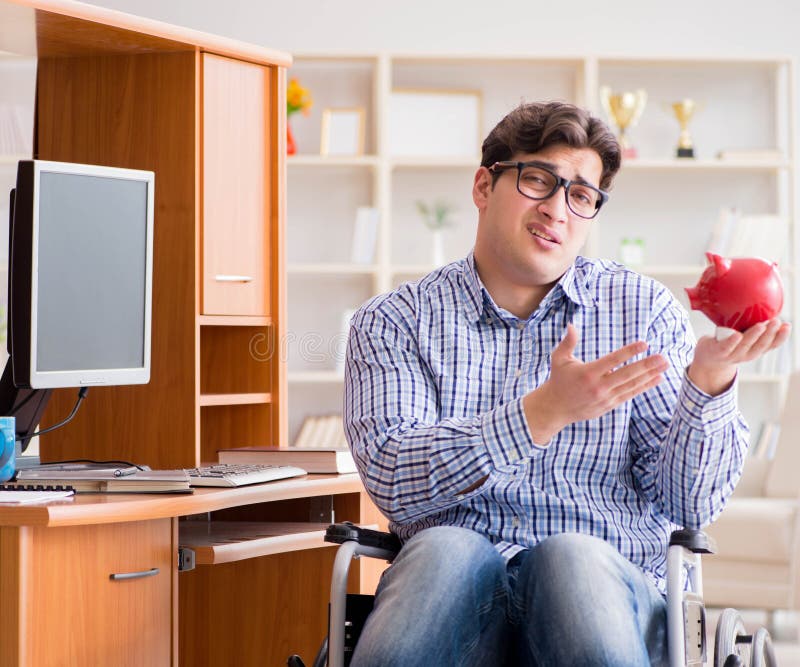 Disabled Student Studying at Home on Wheelchair Stock Photo - Image of ...