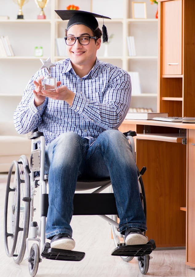 Disabled Student Studying at Home on Wheelchair Stock Photo - Image of ...