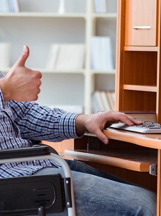 Disabled Student Studying at Home on Wheelchair Stock Photo - Image of ...