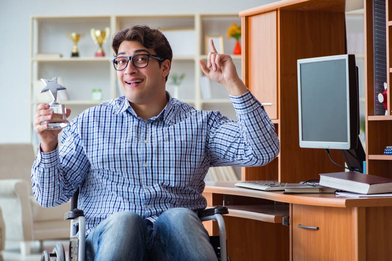 The Disabled Student Studying at Home on Wheelchair Stock Photo - Image ...