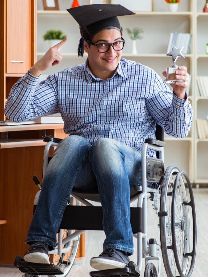 The Disabled Student Studying at Home on Wheelchair Stock Photo - Image ...