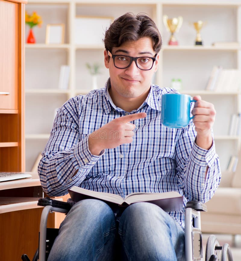 Disabled Student Studying at Home on Wheelchair Stock Photo - Image of ...