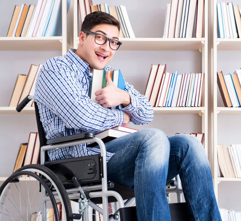 Disabled Student Studying in the Library Stock Photo - Image of ...