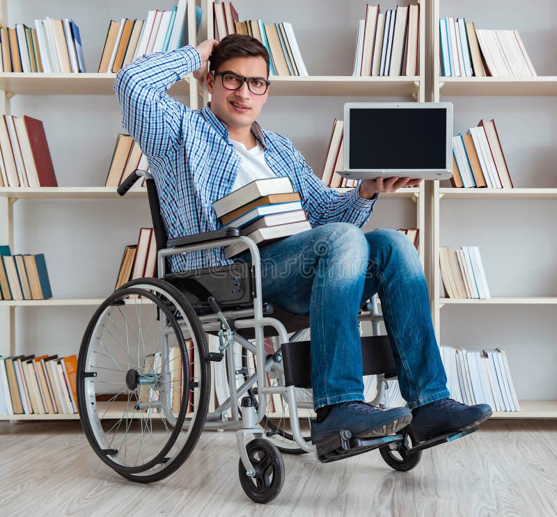 Disabled Student Studying in the Library Stock Photo - Image of books ...