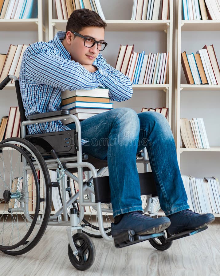 Disabled Student Studying in the Library Stock Photo - Image of ...