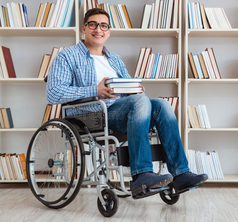 Disabled Student Studying in the Library Stock Photo - Image of ...