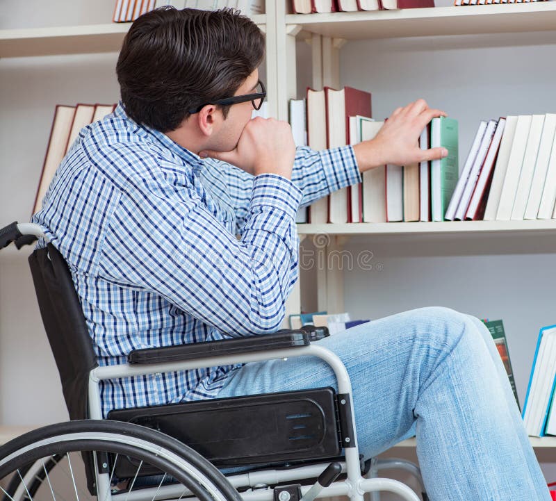 Disabled Student Studying in the Library Stock Photo - Image of book ...