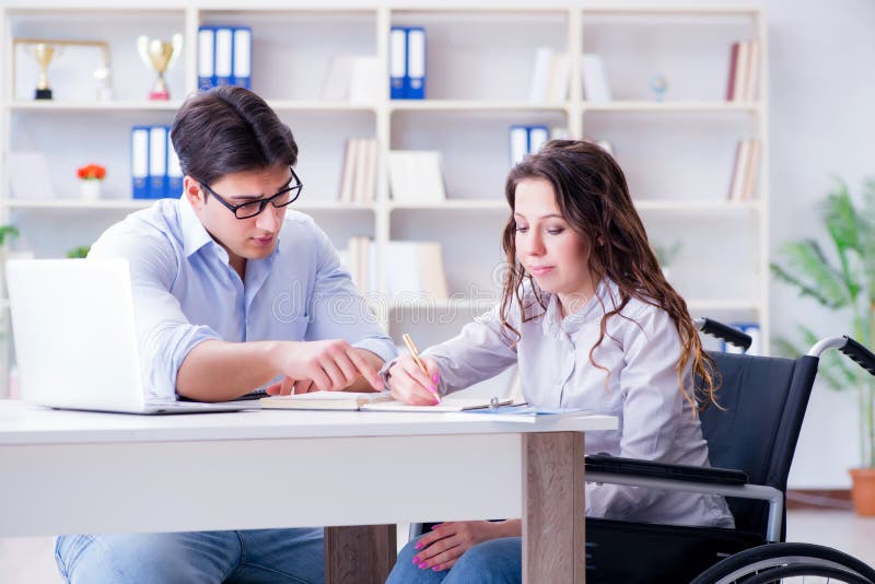 The Disabled Student Studying and Preparing for College Exams Stock ...