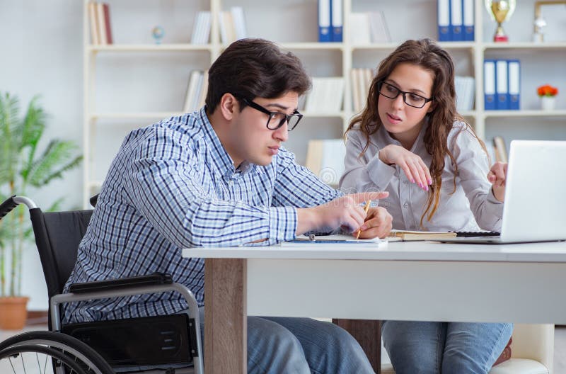 Disabled Student Studying and Preparing for College Exams Stock Image ...