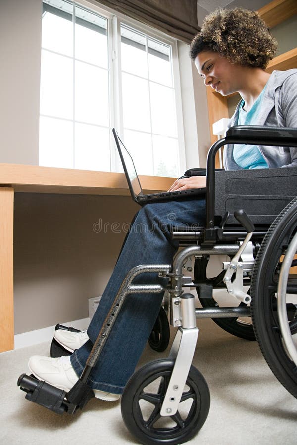 Disabled Woman Using a Laptop Computer Stock Photo - Image of hair ...