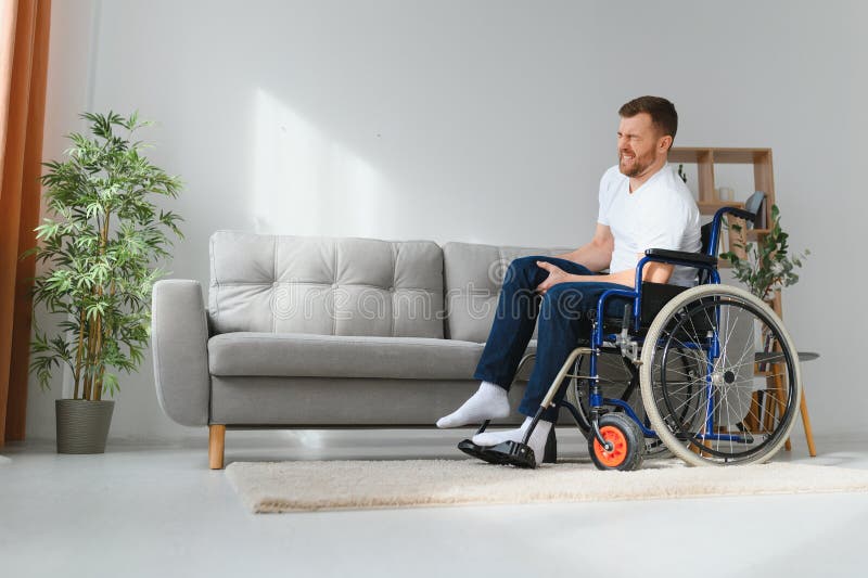 Disabled Young Black Guy Trying Sit Down Stock Photo - Image of ...
