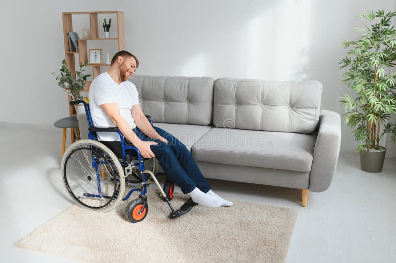 Disabled Young Black Guy Trying Sit Down. Stock Photo - Image of people ...