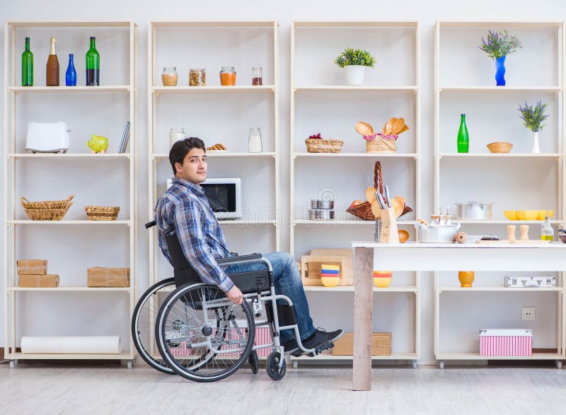 Disabled Young Man Husband Working in Kitchen Stock Photo - Image of ...