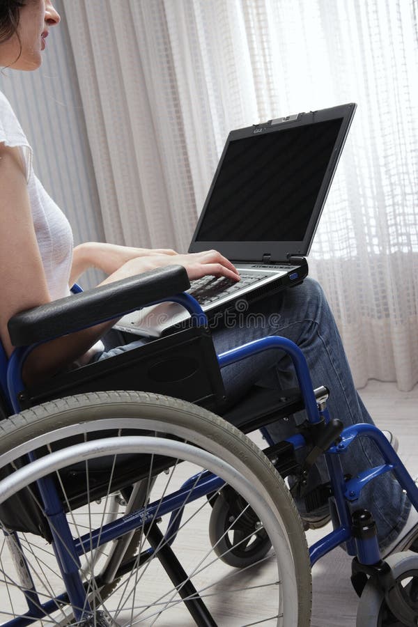 Disabled Man in Wheelchair on Laptop Stock Photo - Image of retirement ...