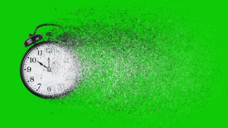 Disappearing Clock with Tiny Particles on Green Screen Background Stock ...