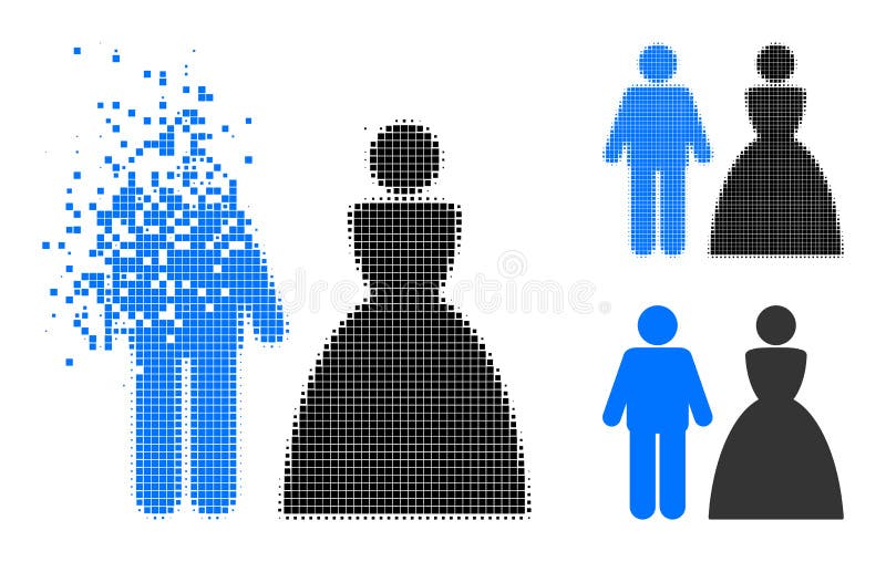 Disappearing Dotted Wedding Couple Icon with Halftone Version Stock ...