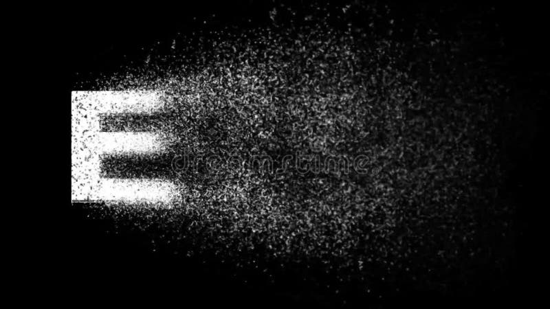 Disappearing English Alphabet E into Small Particles on Plain Black ...