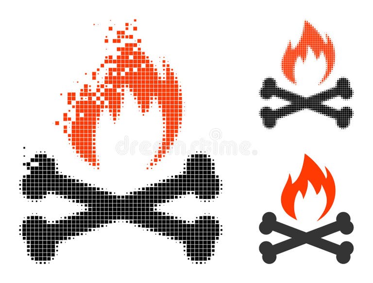 Shredded Dotted Hell Fire Bones Icon with Halftone Version Stock Vector ...