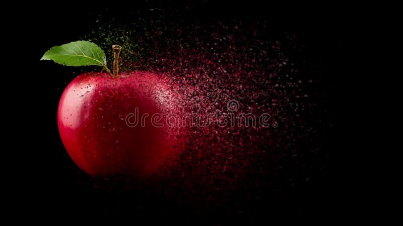 Disappearing Red Apple into Tiny Particles with Plain Black Background ...