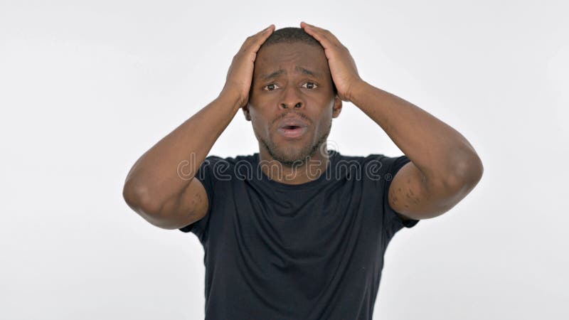 Disappointed Young African Man Reacting Loss on White Background Stock ...