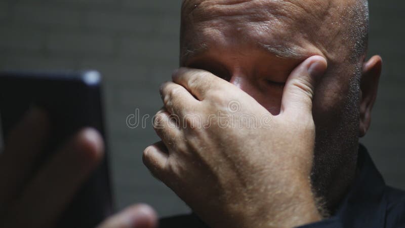 Disappointed Businessman Read a Text Using Smartphone Wireless ...