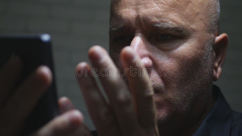 Disappointed Businessman Text Using Cellphone Communication Stock Image ...