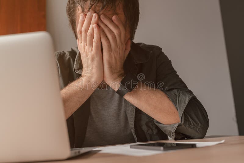 Disappointed Freelancer with Head in Hands Crying Stock Photo - Image ...