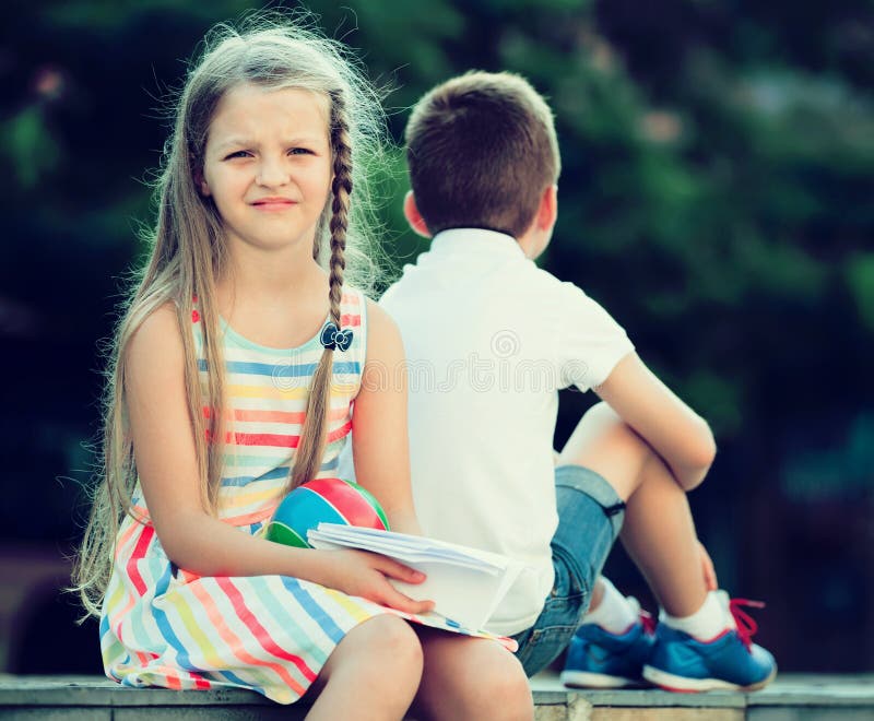 Disappointed Girl in Having Problem with Friend Outdoors in Park Stock ...
