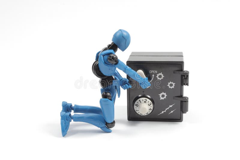 Disappointed Human Figure Sitting Open Safe. Against Background Stock ...