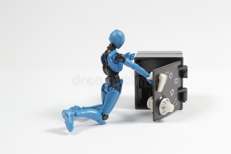 Disappointed Human Figure Sitting Open Safe. Against Background Stock ...