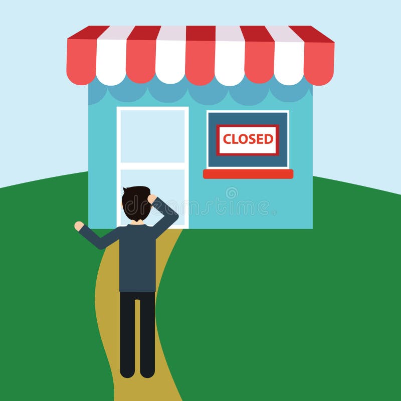 Disappointed Man in Front of Closed Shop Stock Vector - Illustration of ...