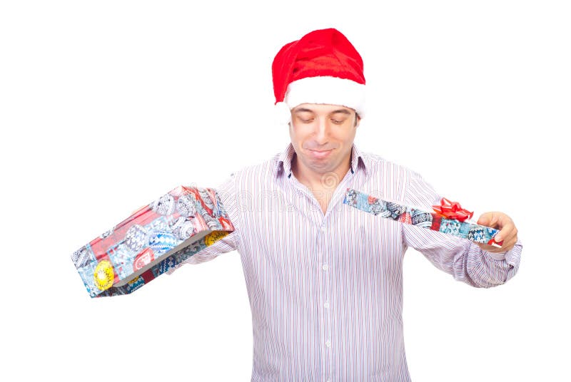 Disappointed Santa Helper with Empty Box Stock Image - Image of person ...