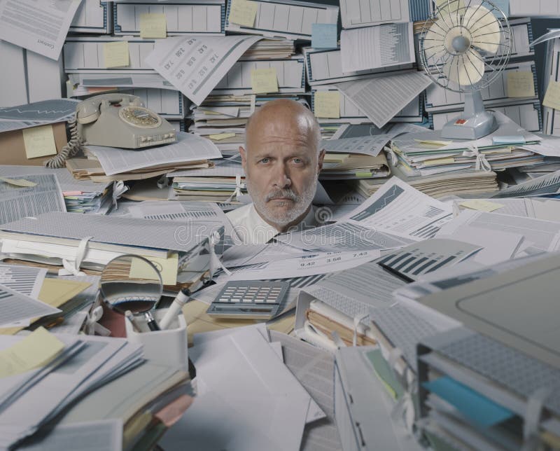 Businessman Overwhelmed By Paperwork Stock Image - Image of eyes ...