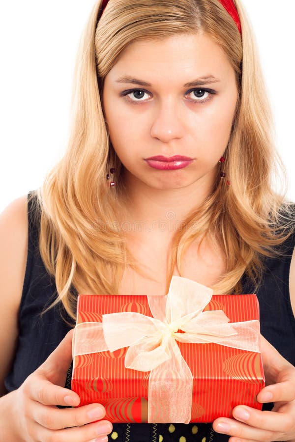 Disappointed Woman with Gift Stock Photo - Image of disappoint, close ...