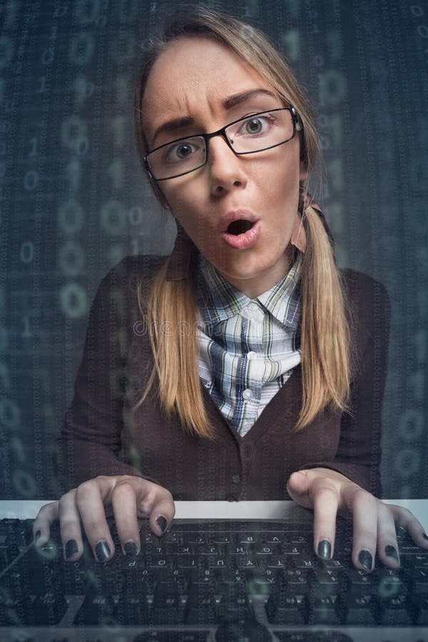 Disappointed Woman Hacker Typing on a Keyboard Stock Image - Image of ...