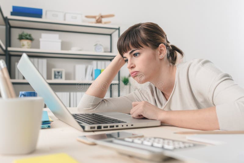 Disappointed Woman Working with a Laptop Stock Image - Image of ...