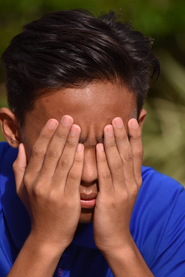 Disappointed Youthful Filipino Boy Student with Notebooks Stock Image ...